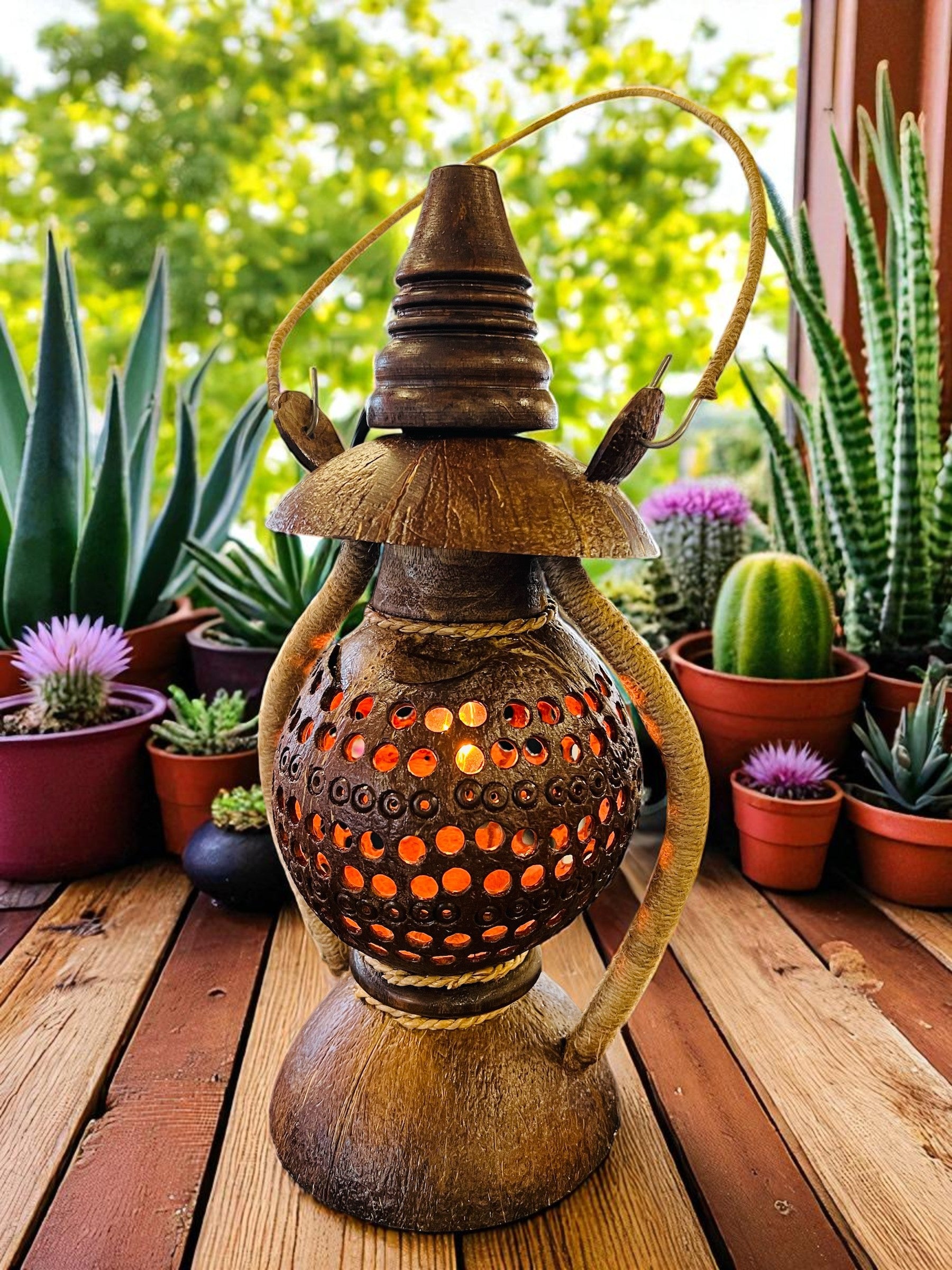 Handcrafted Coconut Lantern Lamp | Rustic Boho Eco-Friendly Home ...